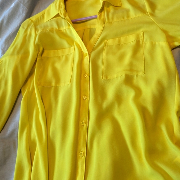 Express | Tops | Bright Yellow Sheer Express Button Down | Poshmark